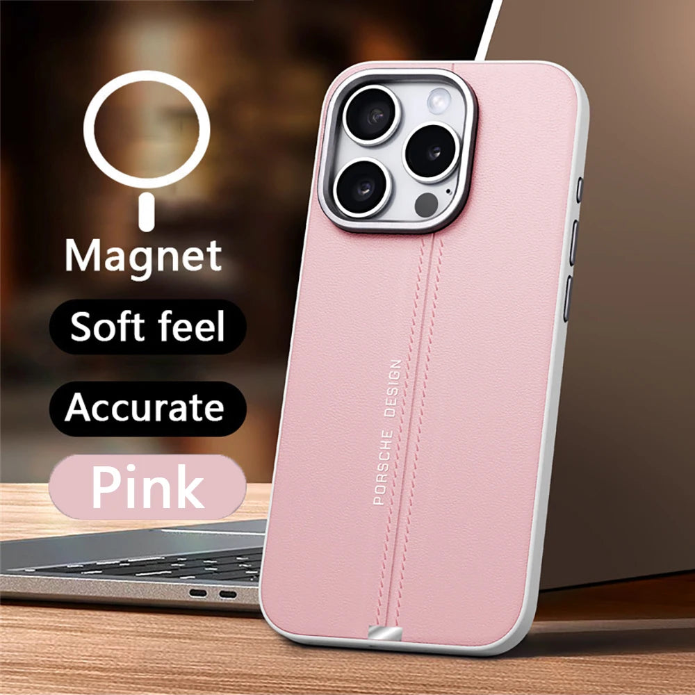Luxury Business Leather Magsafe Magnetic Metal Button Phone Case For i ...