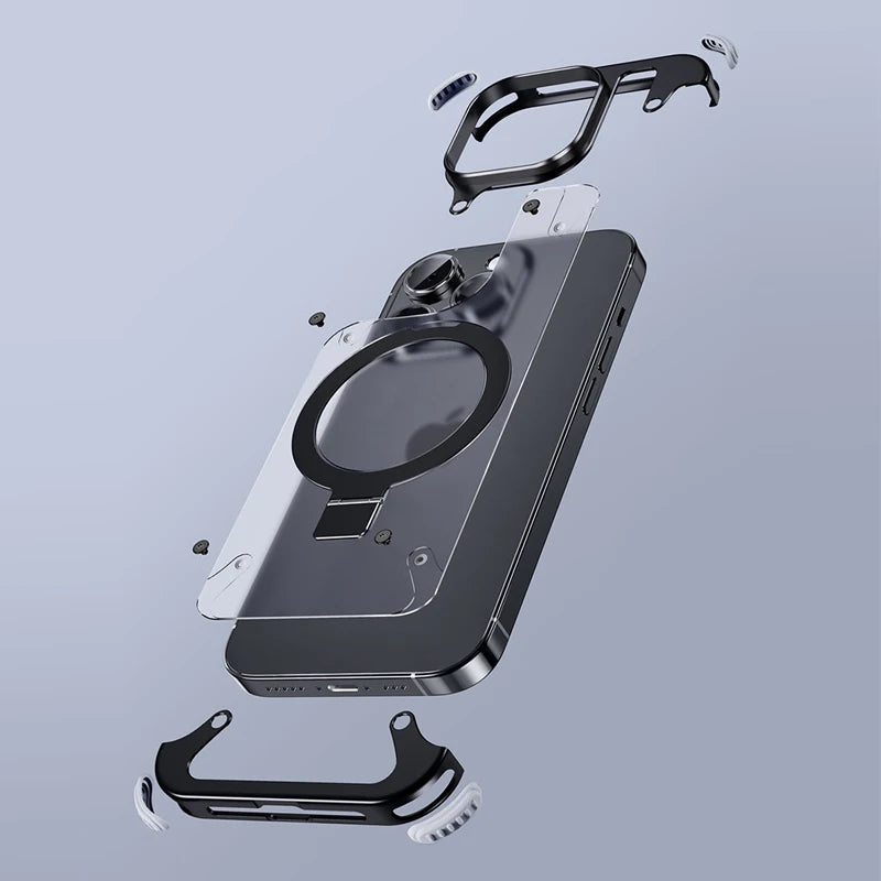 Aluminum Alloy Magnetic Stand Rimless Frosted Matte Case For iPhone 15 ...