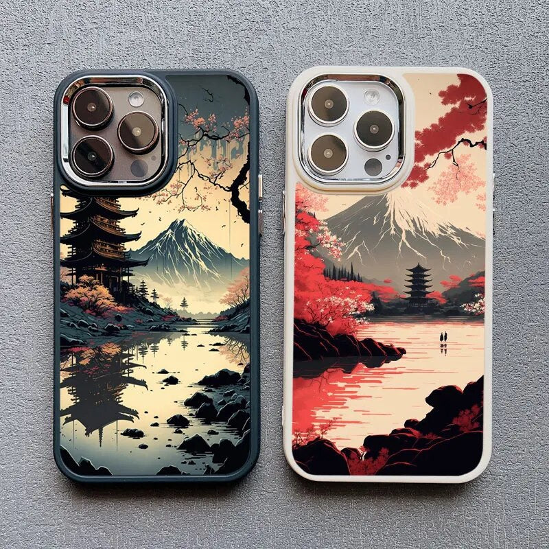 Japanese Aesthetic Mount Fuji Landscape Silicone Case For iPhone 15 14 ...
