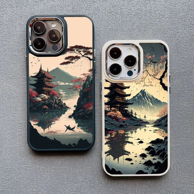 Japanese Aesthetic Mount Fuji Landscape Silicone Case For iPhone 15 14 ...